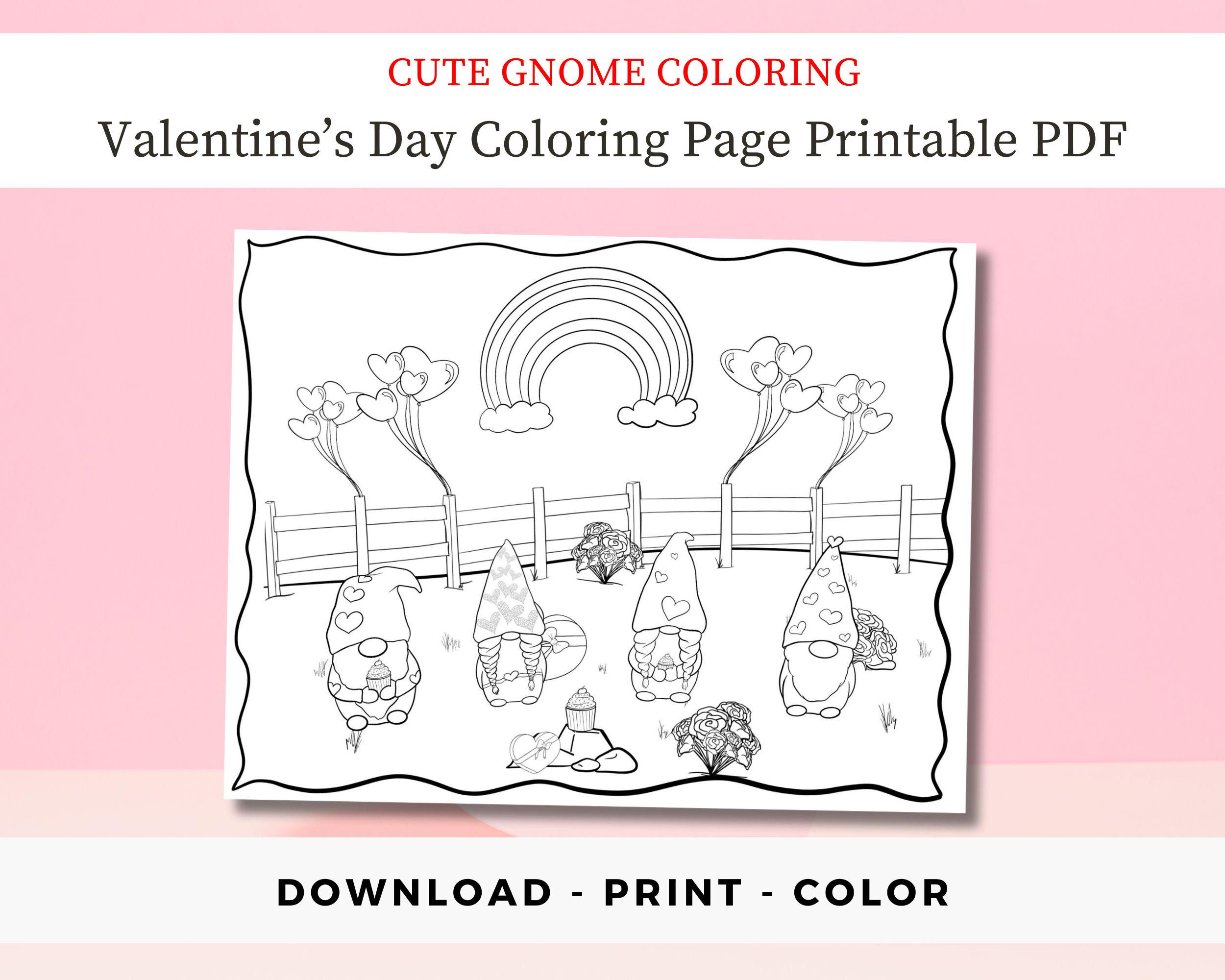 Cute Gnome Valentine's Day Coloring Page Kids Holiday Craft Activity ...