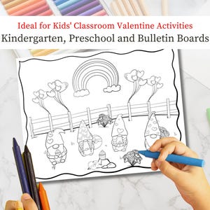 Gnome Valentine's Day Coloring Page, Kids Activity (printable PDF) - Etsy