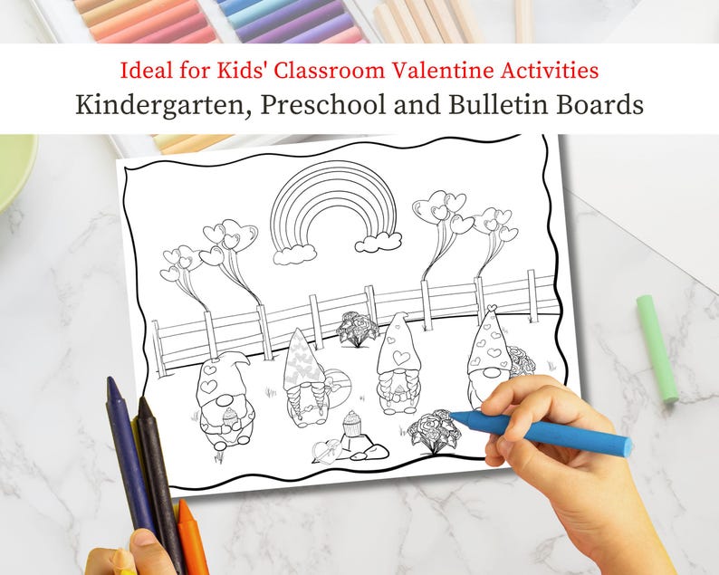 Cute Gnome Valentine's Day Coloring Page Kids Holiday Craft Activity ...