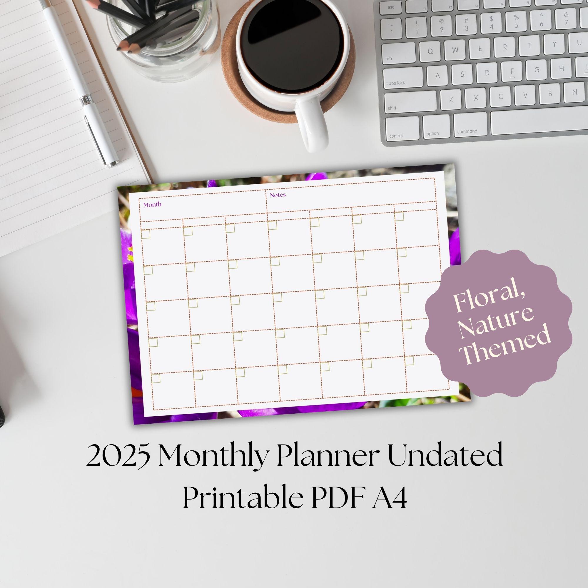 Floral Undated Monthly Calendar Printable, A4 Landscape (PDF) - Etsy