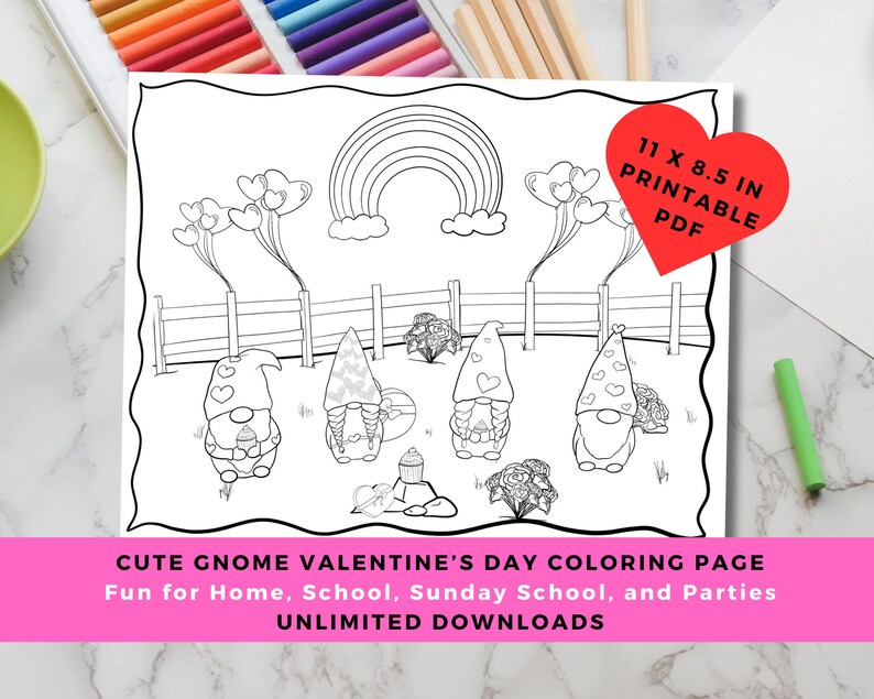 Cute Gnome Valentine's Day Coloring Page Kids Holiday Craft Activity ...