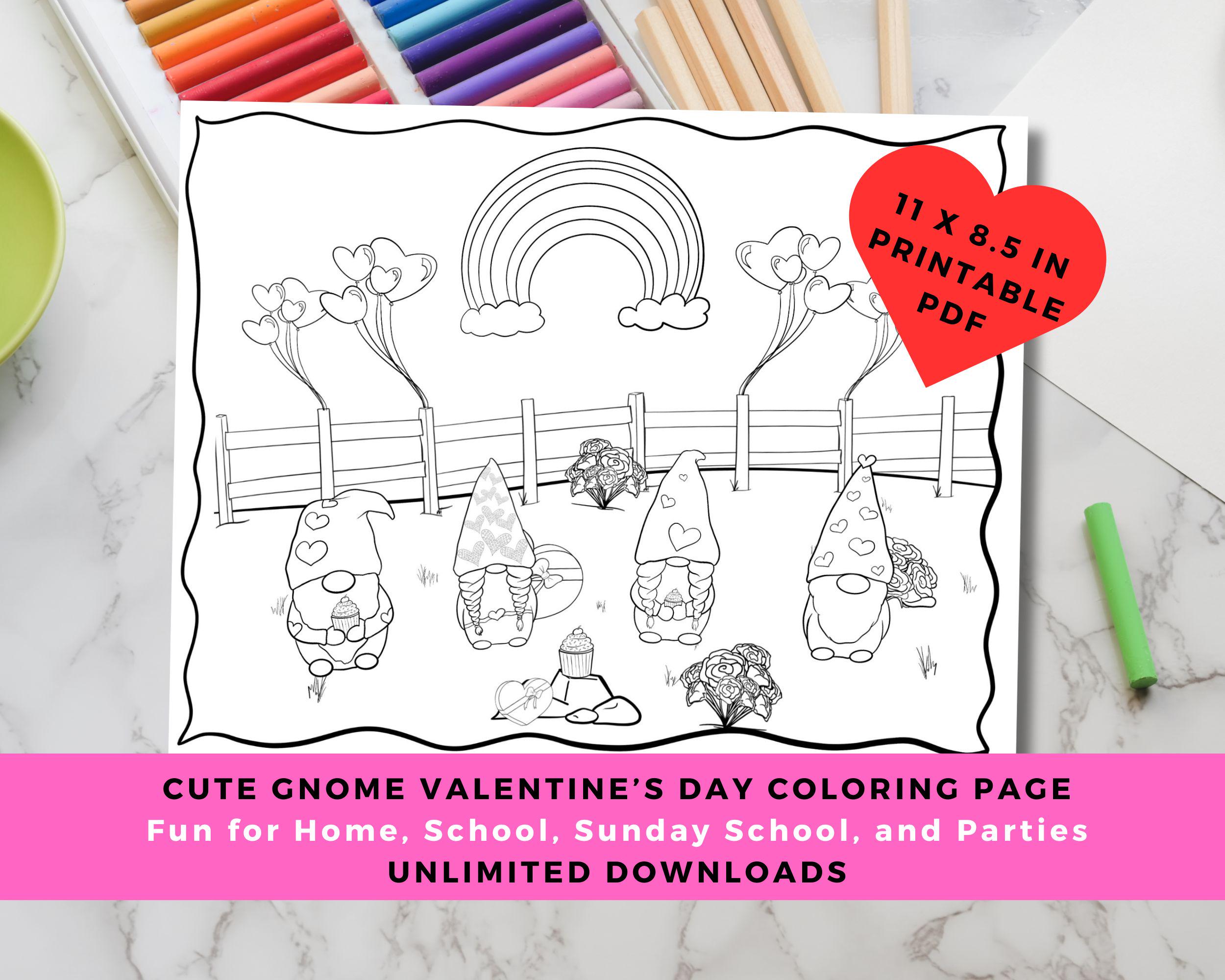 Cute Gnome Valentine's Day Coloring Page Kids Holiday Craft Activity ...
