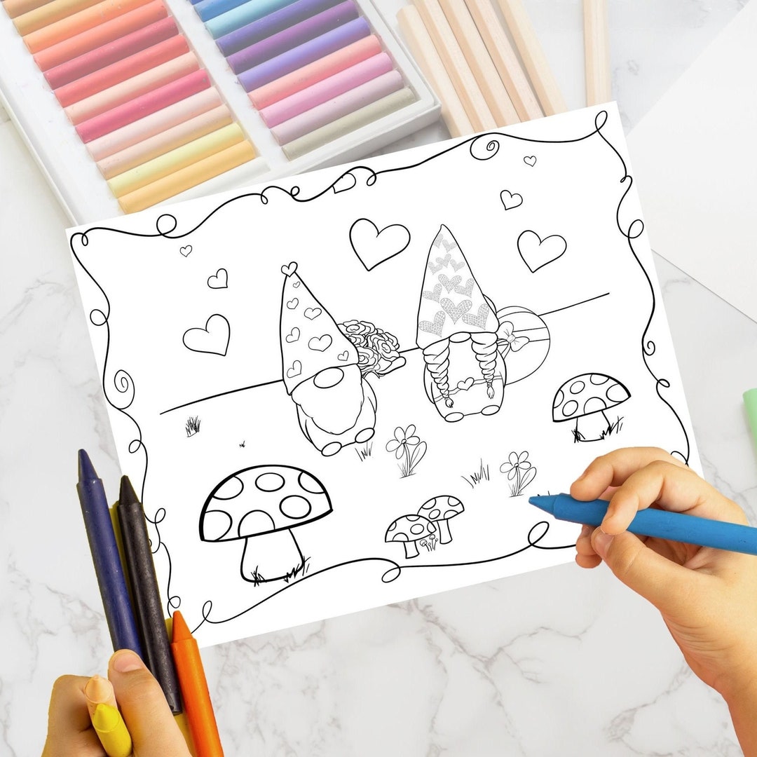 Valentine's Day Gnome Coloring Page | Printable Craft for Kids | Fun ...