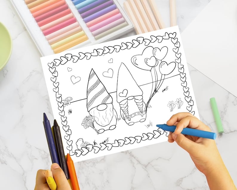 Valentine's Day Gnome Coloring Page Printable Craft for Kids Preschool ...
