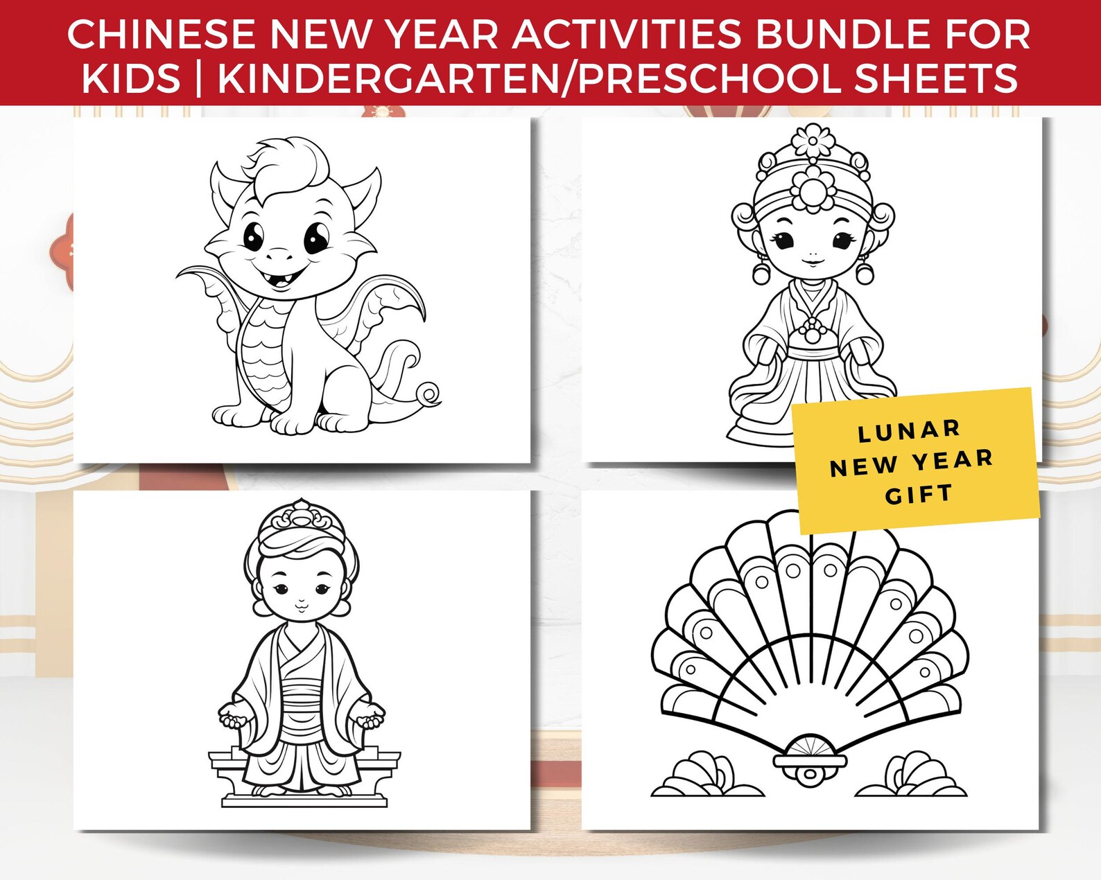 Chinese New Year Activities Bundle for Kids: Coloring Pages, Maze, Word ...