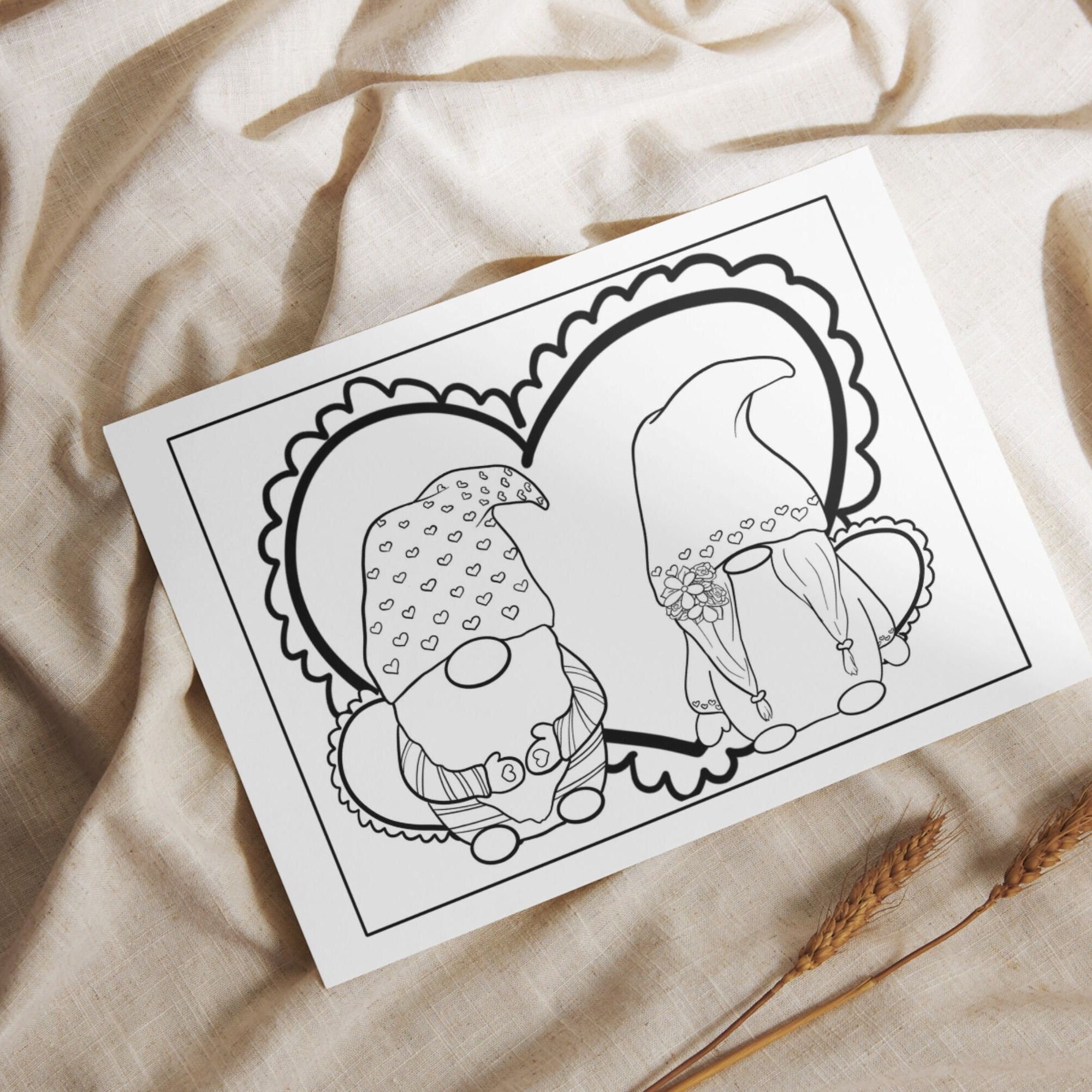 Valentine's Day Gnome Coloring Page Printable Craft for Kids Preschool ...