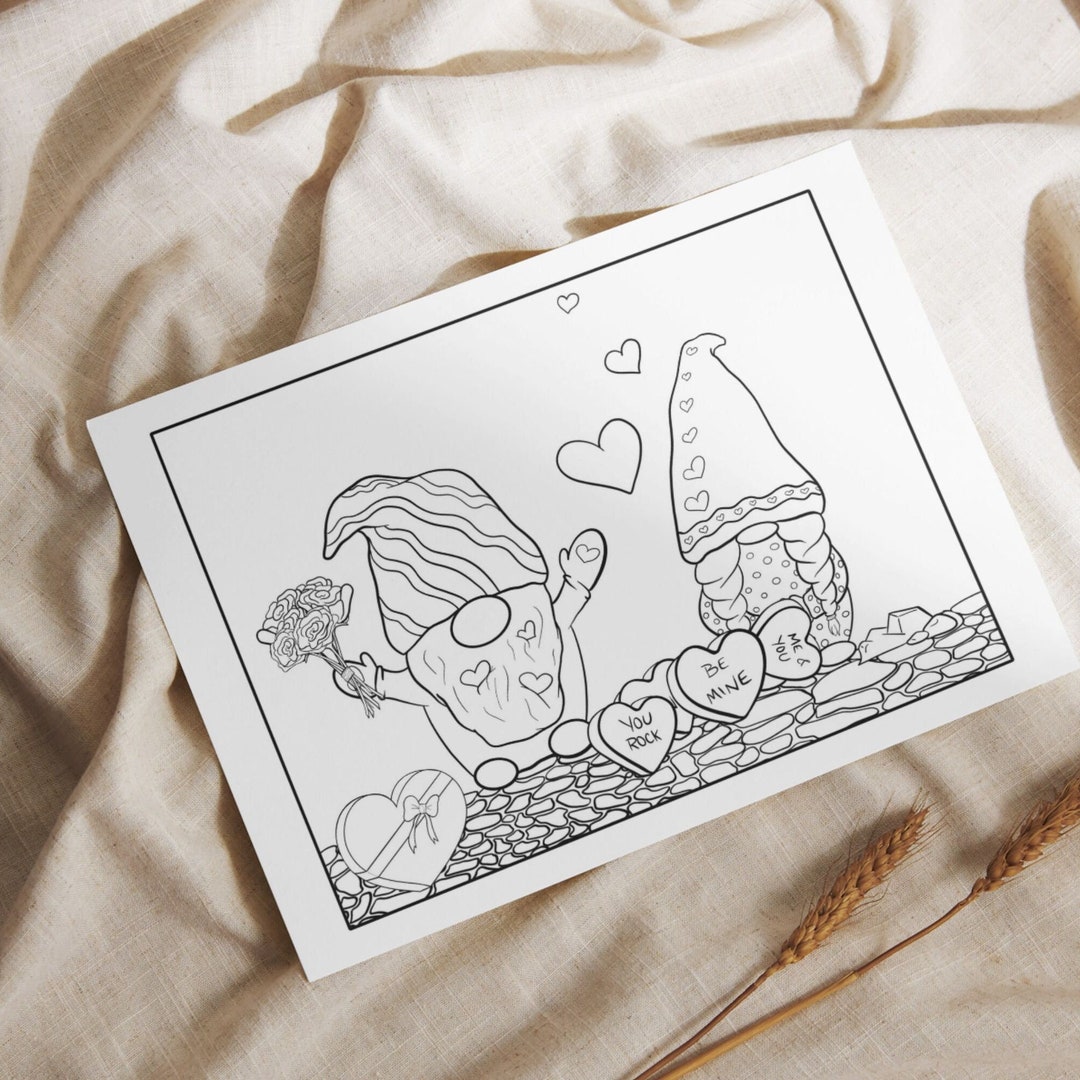 Valentine's Day Coloring Page Valentine's Day Gnome Coloring Kids ...