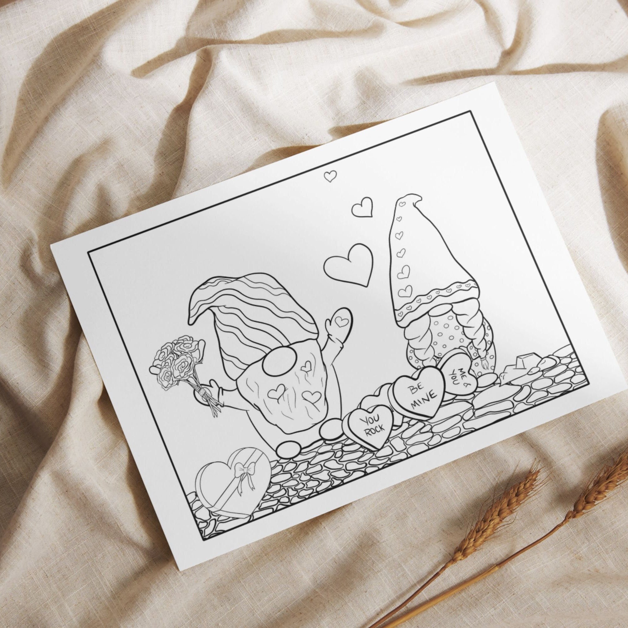 Valentine's Day Coloring Page Valentine's Day Gnome Coloring Kids ...