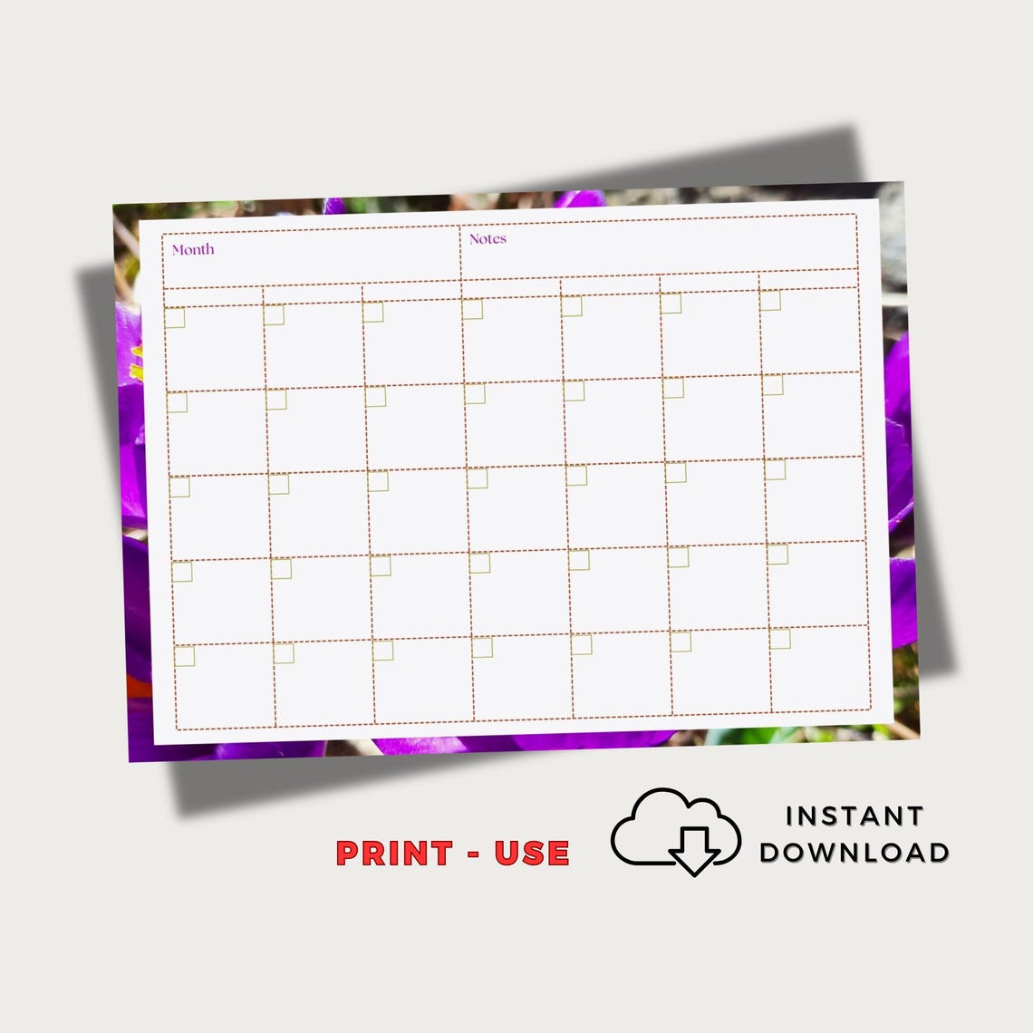 Floral Undated Monthly Calendar Printable, A4 Landscape (PDF) - Etsy