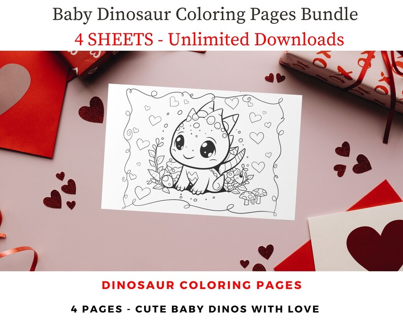 Baby Dinosaur Coloring Pages, Kids Printable Activity (PDF) - Etsy