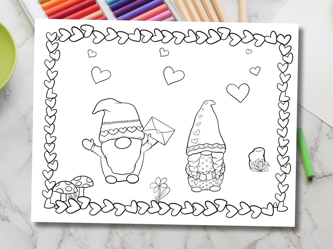 Valentine’s Day Gnome Coloring Page | Kids Craft Printable PDF ...