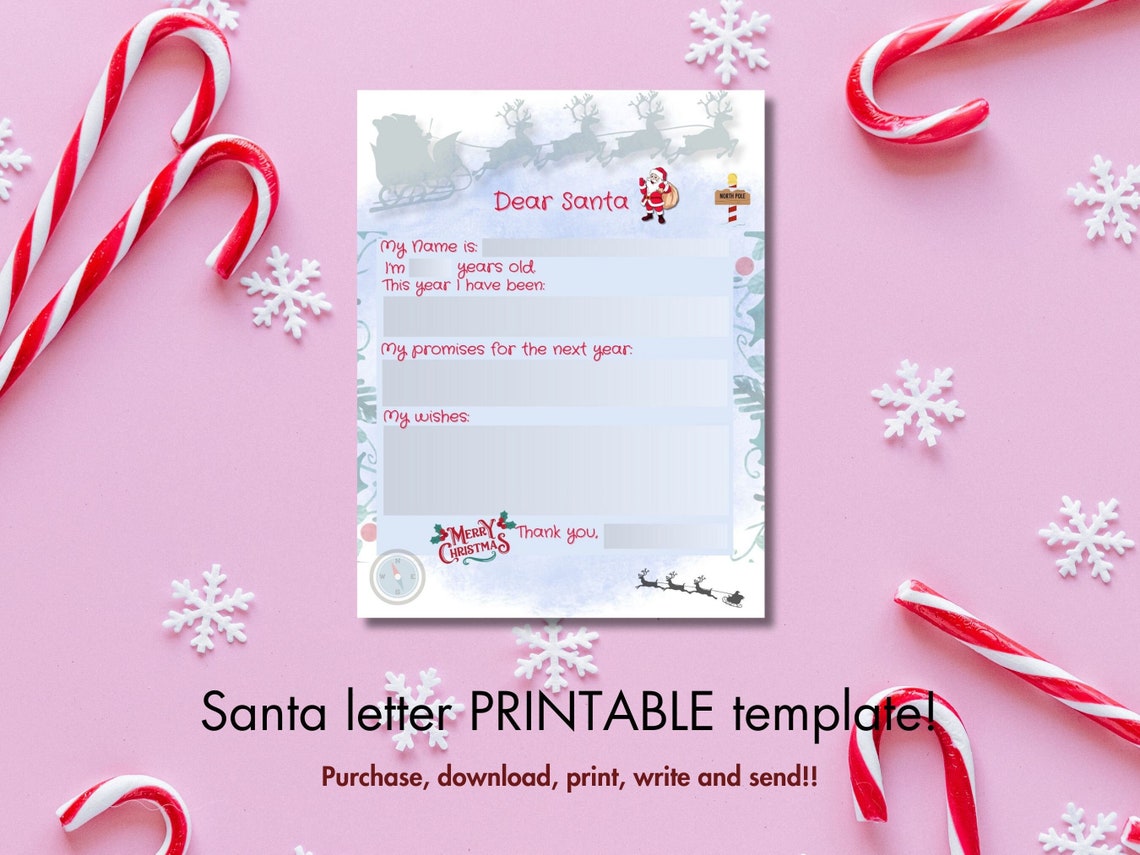 Letter to Santa Template, Dear Santa Letter Printable, Santa Claus ...