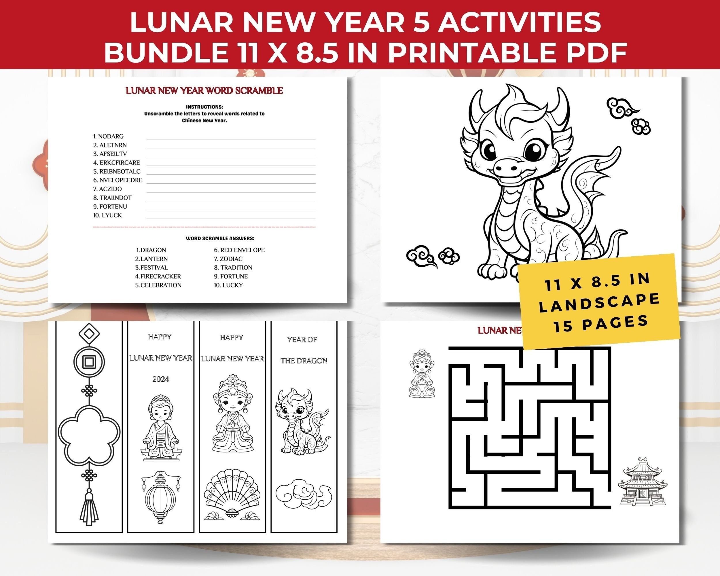 Celebrate Chinese Lunar New Year With Kids Activity Bundle: Coloring ...