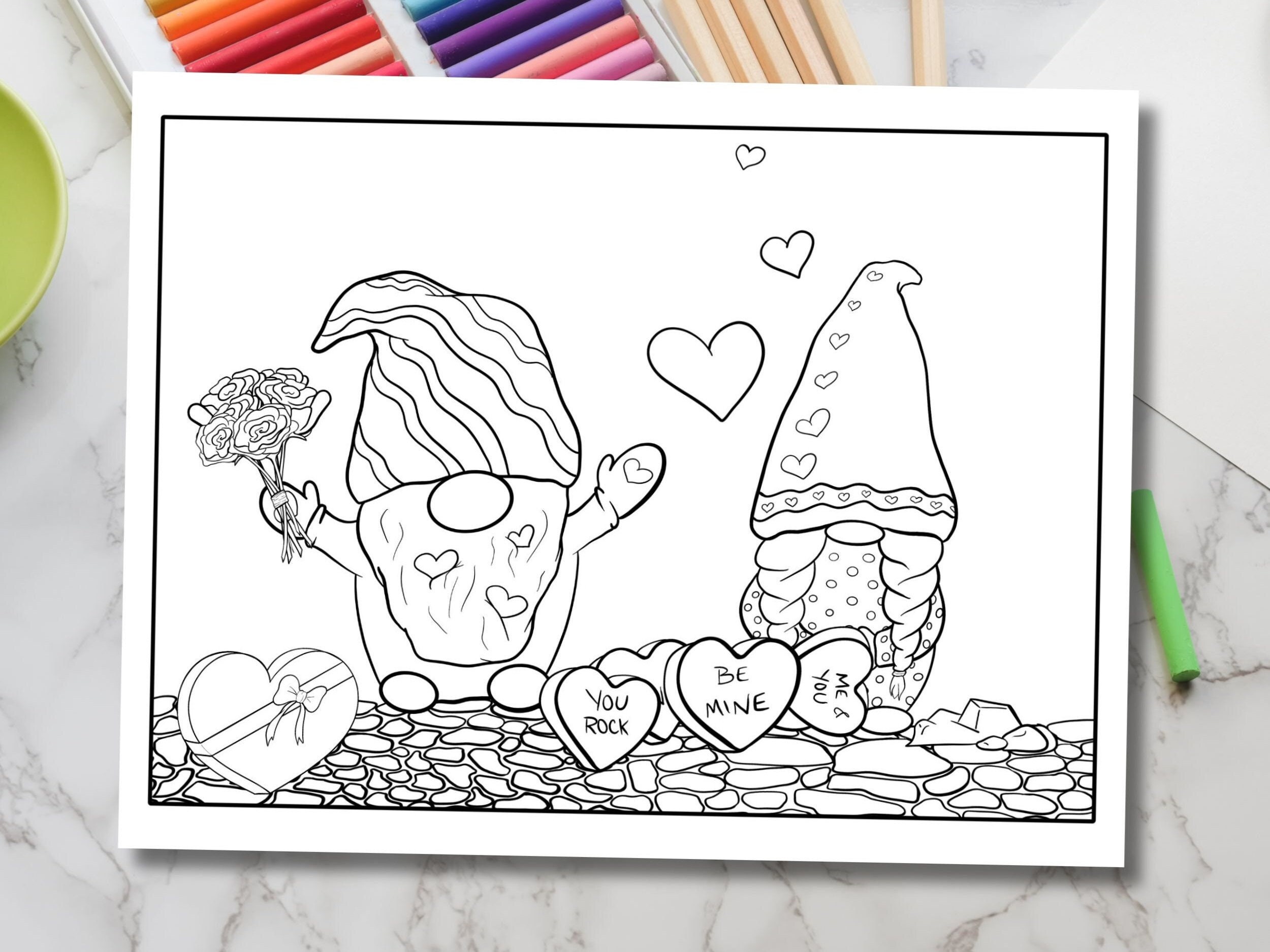 Valentine's Day Coloring Page Valentine's Day Gnome Coloring Kids ...