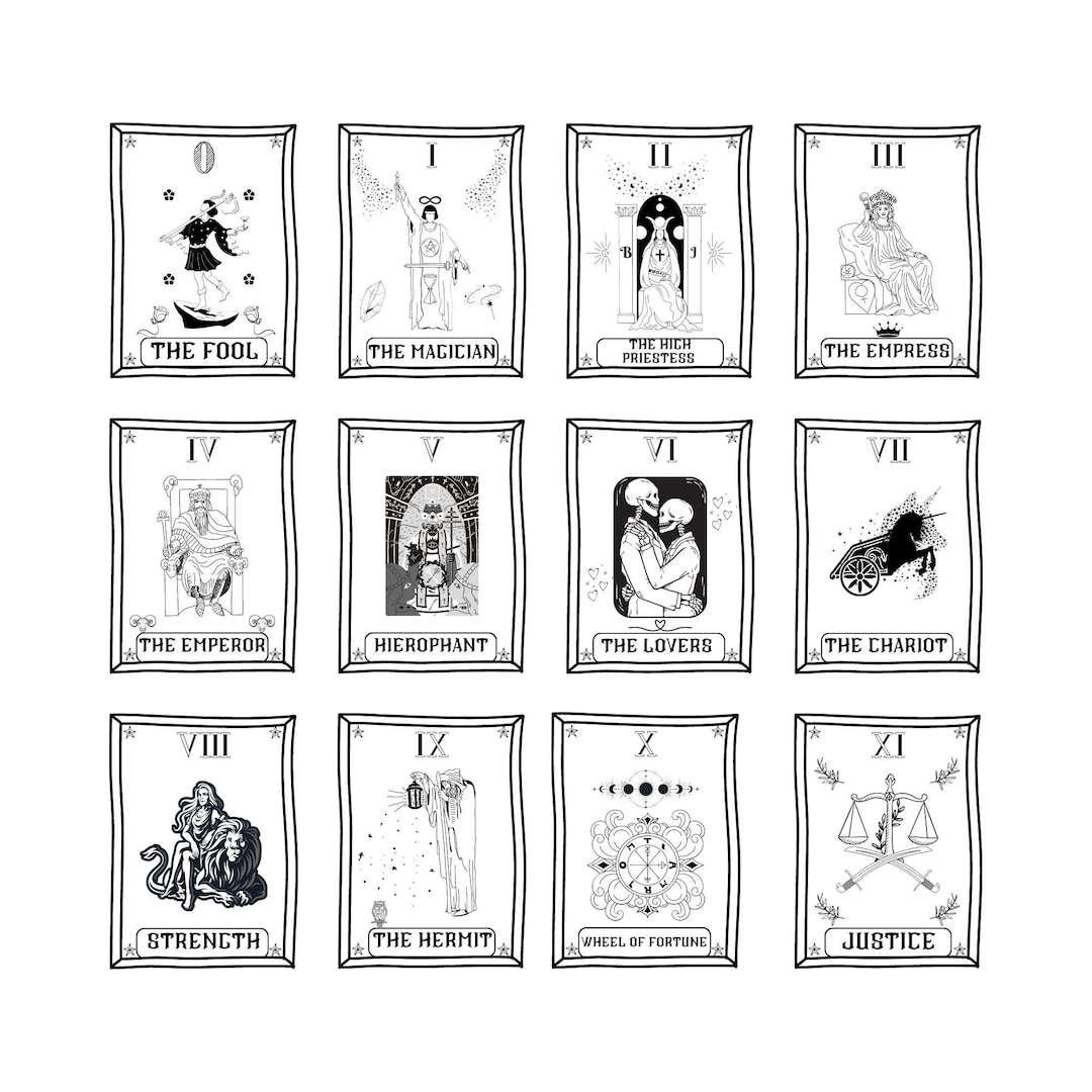 Major Arcana Tarot Cards SVG PNG JPG Black White Design - Etsy