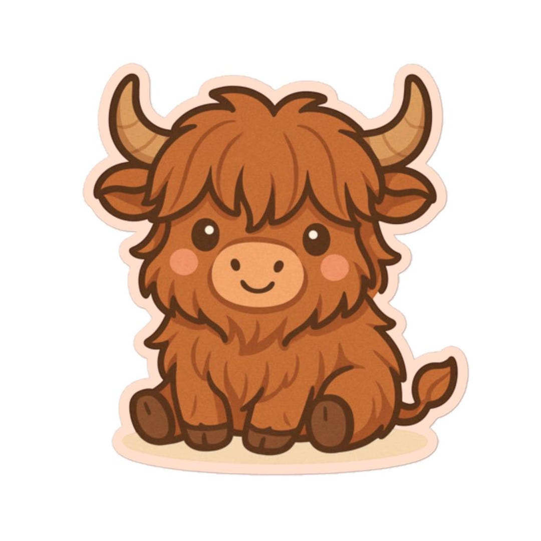 Kawaii Highland Cow Sticker | Cute Scottish Animal Decal - Etsy