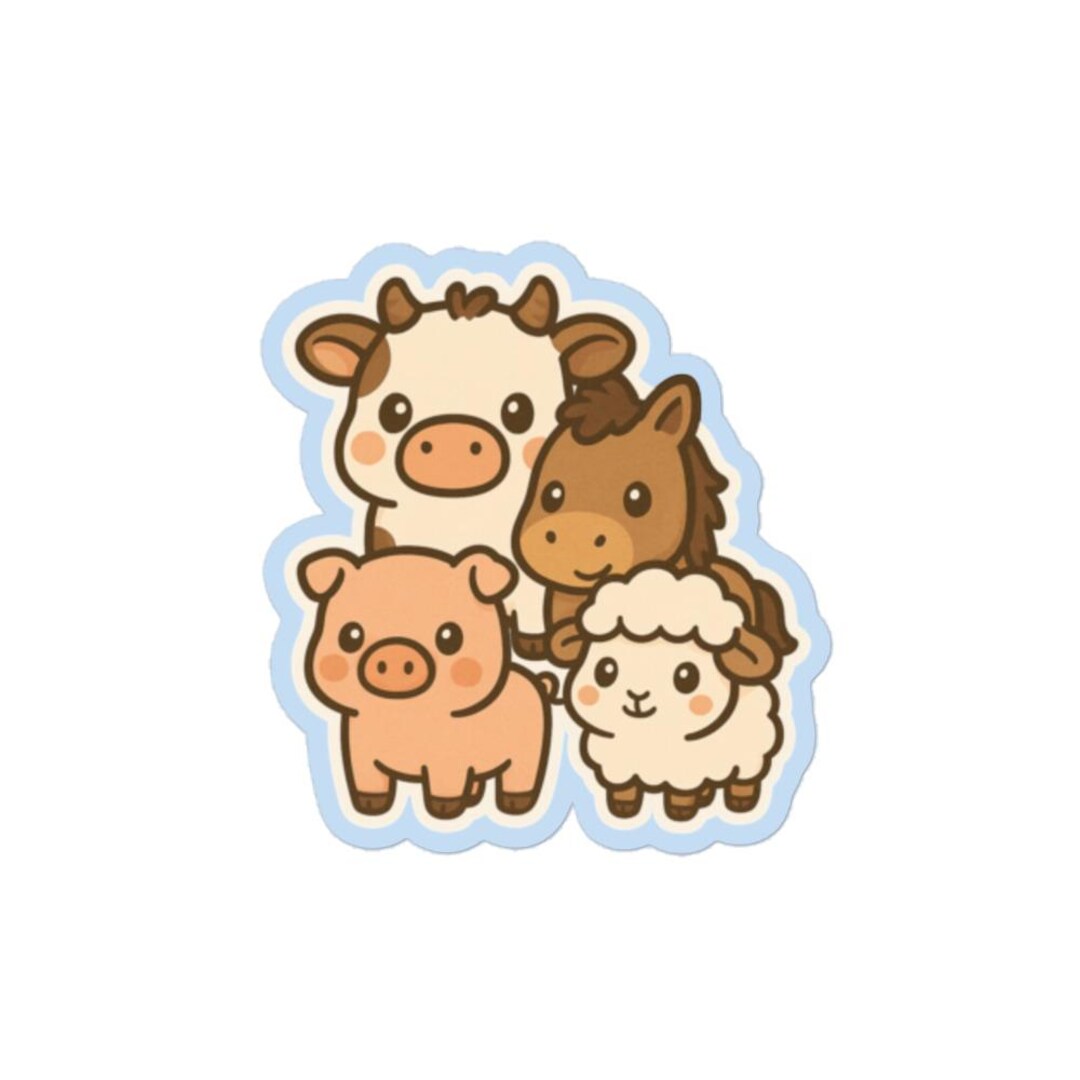 Cute Farm Animal Sticker – Kawaii Cow Pig Horse Sheep Decal - Bubble ...