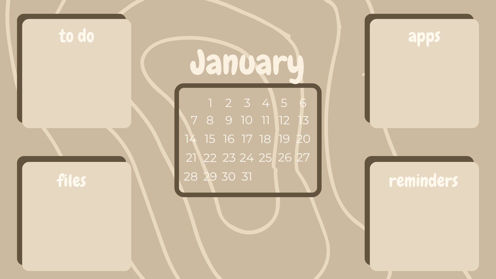 Desktop Wallpaper - January 2024 Calendar - Warm Coffee Study Aesthetic ...