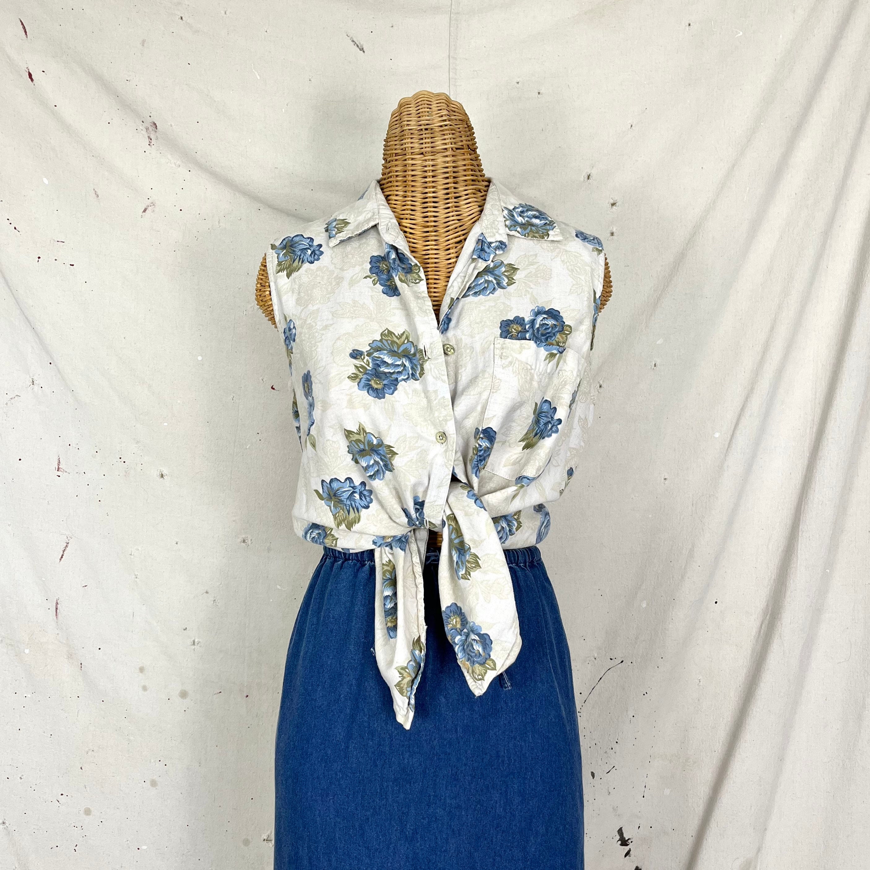 Vintage Sleeveless Button-up (L) - Etsy