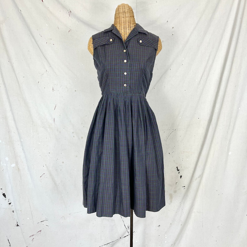 Vintage 50s Plaid Day Dress S - Etsy