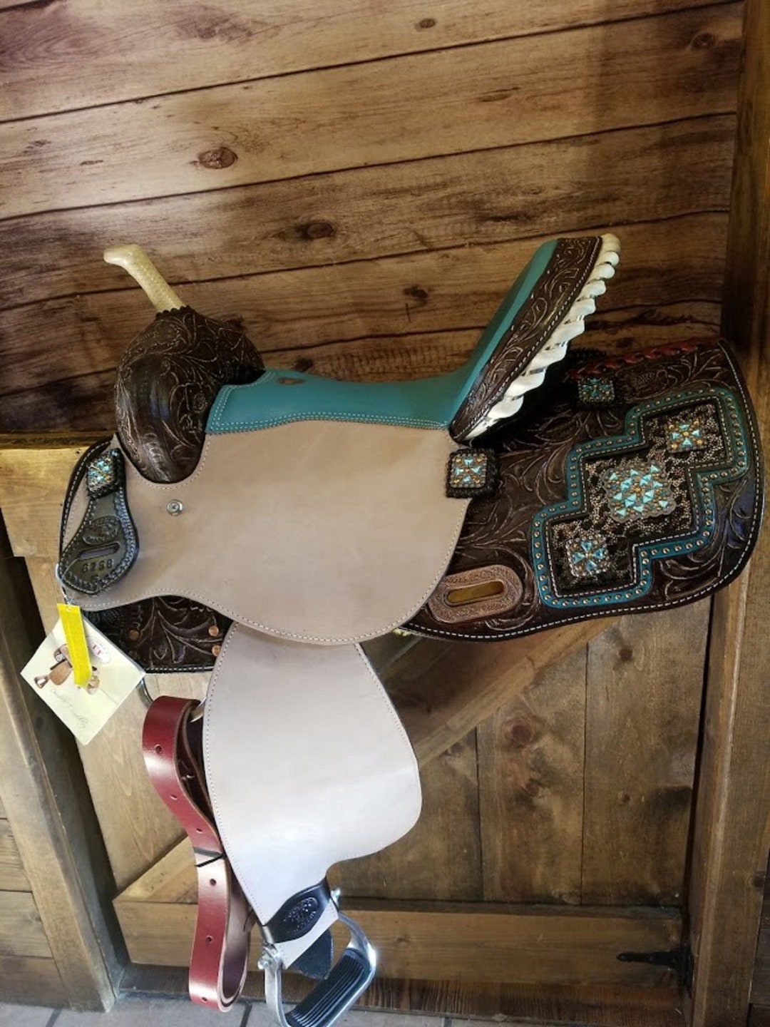 HORSE SADDLE 15 Double T Leopard Print Barrel Saddle Set Dark Oil ...