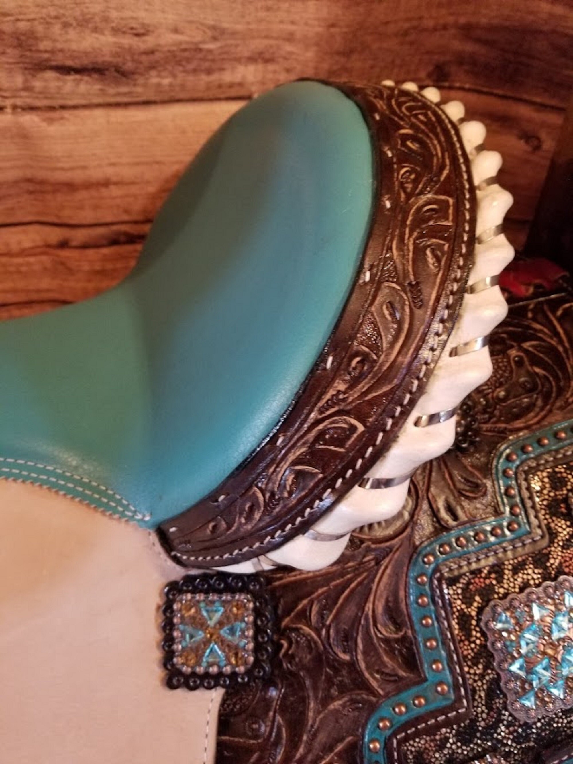 HORSE SADDLE 15 Double T Leopard Print Barrel Saddle Set Dark Oil ...