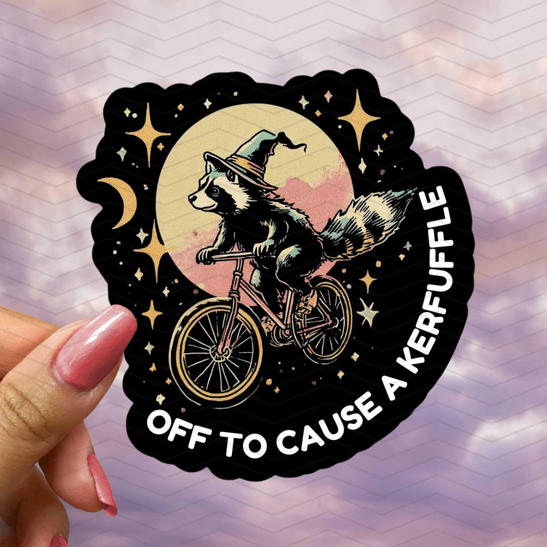 Off to Cause a Kerfuffle Raccoon Waterproof Sticker: Feminist Witchy ...