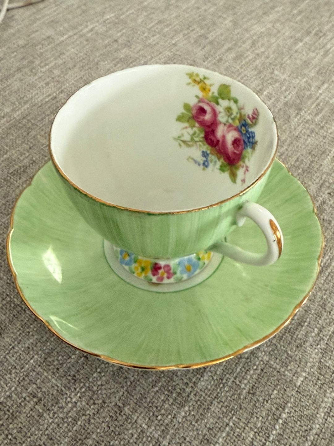 Vintage Foley Bone China Tea Cup and Saucer, Hand-painted Green With ...