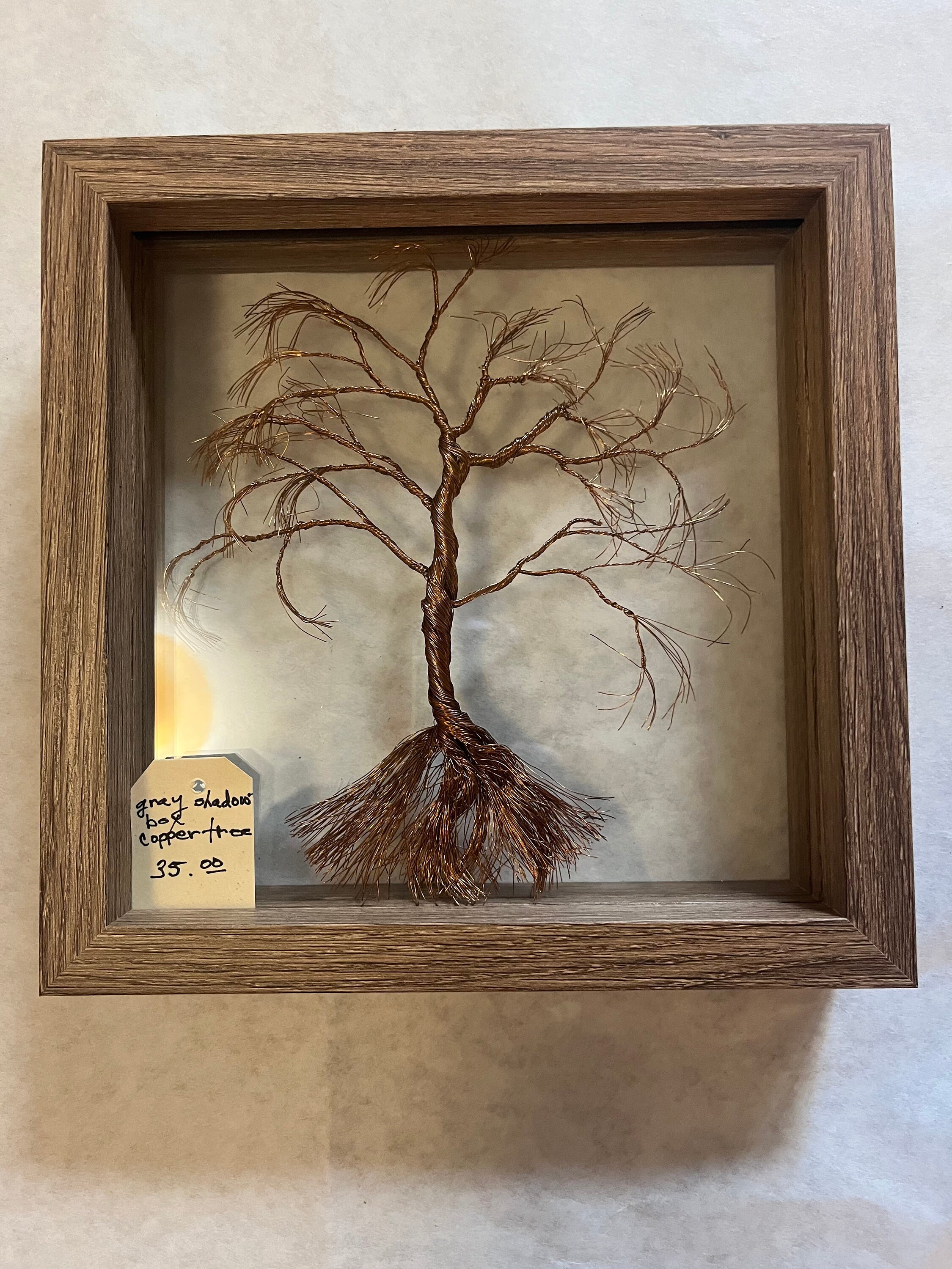 Shadow Box With Copper Wire Tree Sculpture in Glass. - Etsy