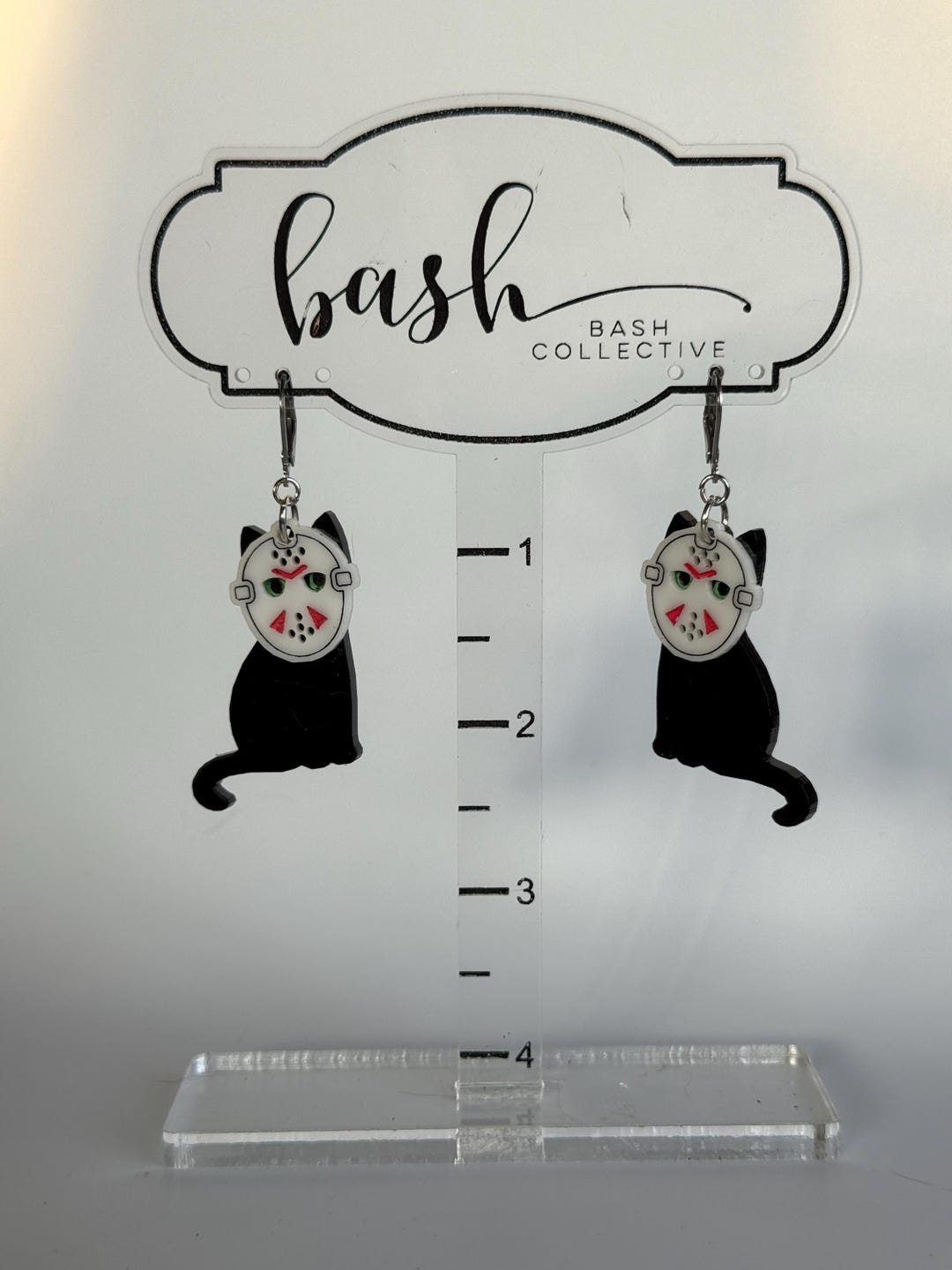 Jason Mask Cat Earrings | Horror Cat Earrings | Acrylic Halloween ...