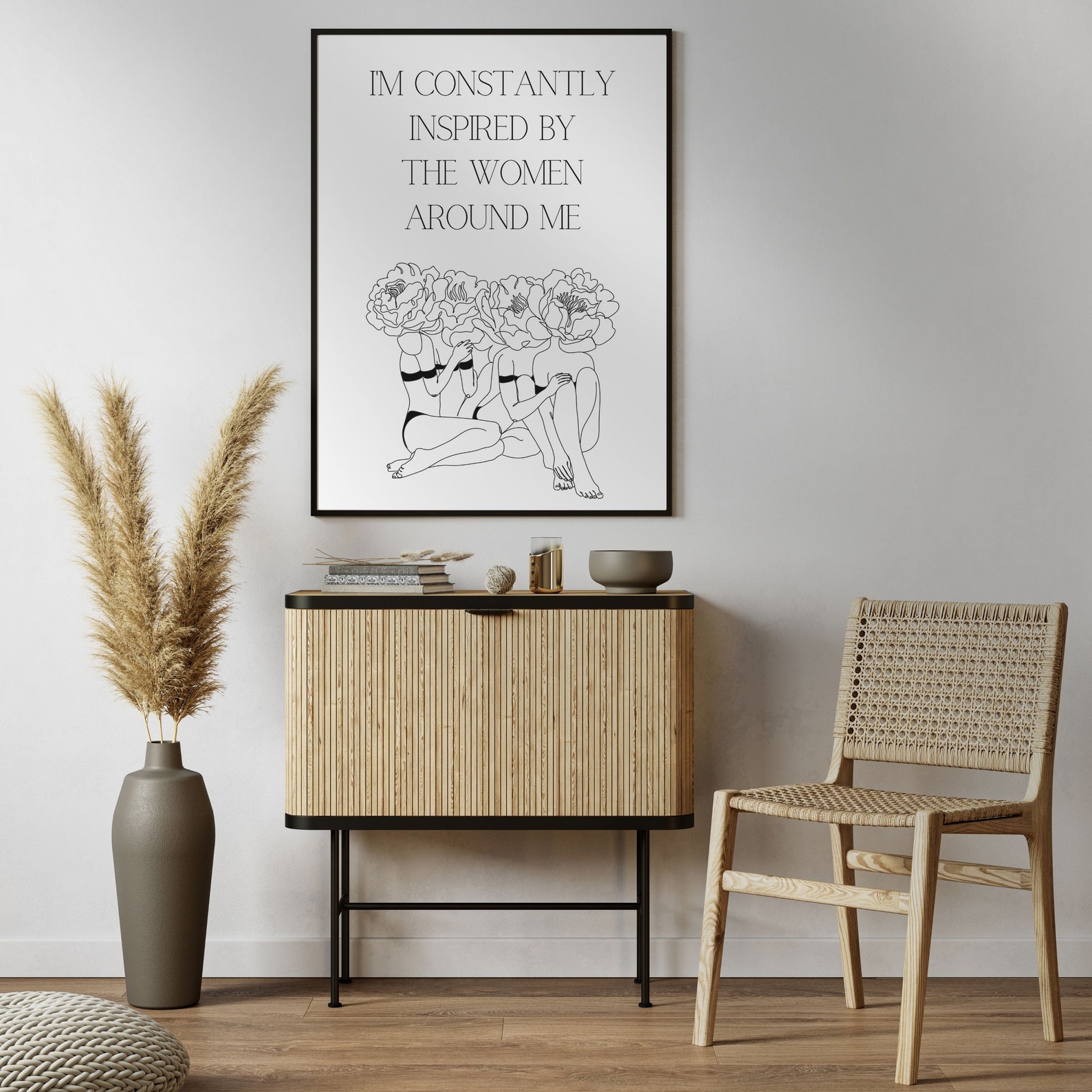 Flower Feminist Wall Art Set of 4 Prints, Woman Line Art, Minimalist ...