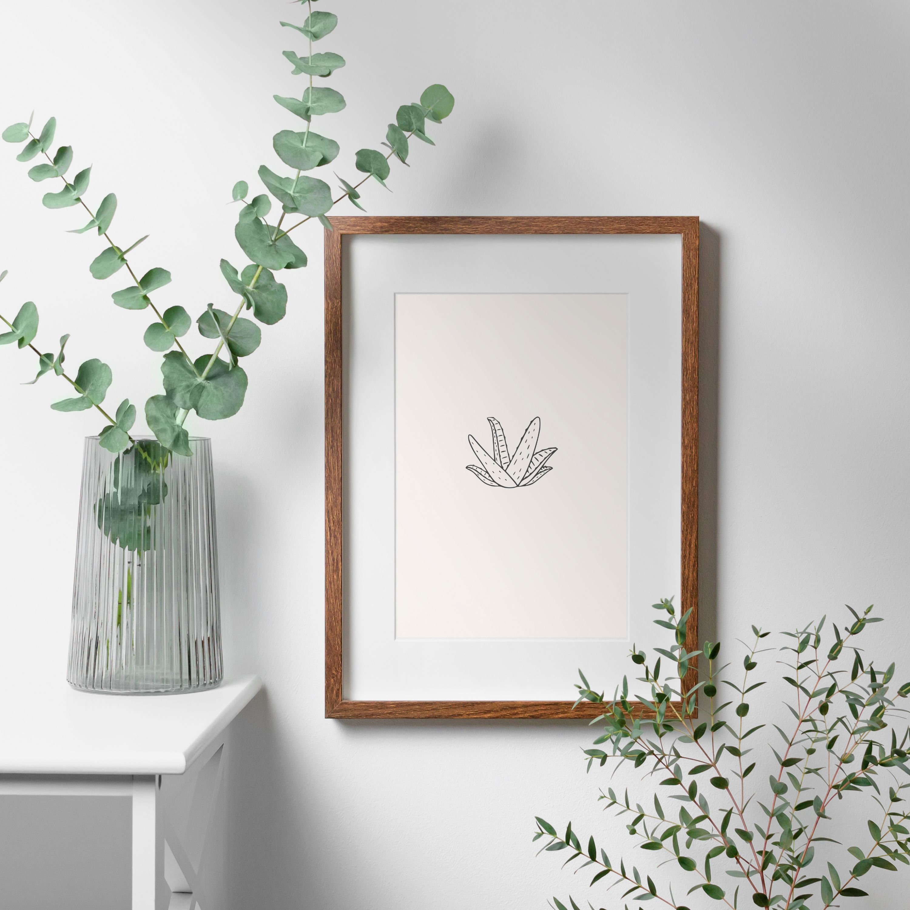 Minimalist Succulent Line Art Set of 4, Sage Green Wall Art, Aloe Vera ...