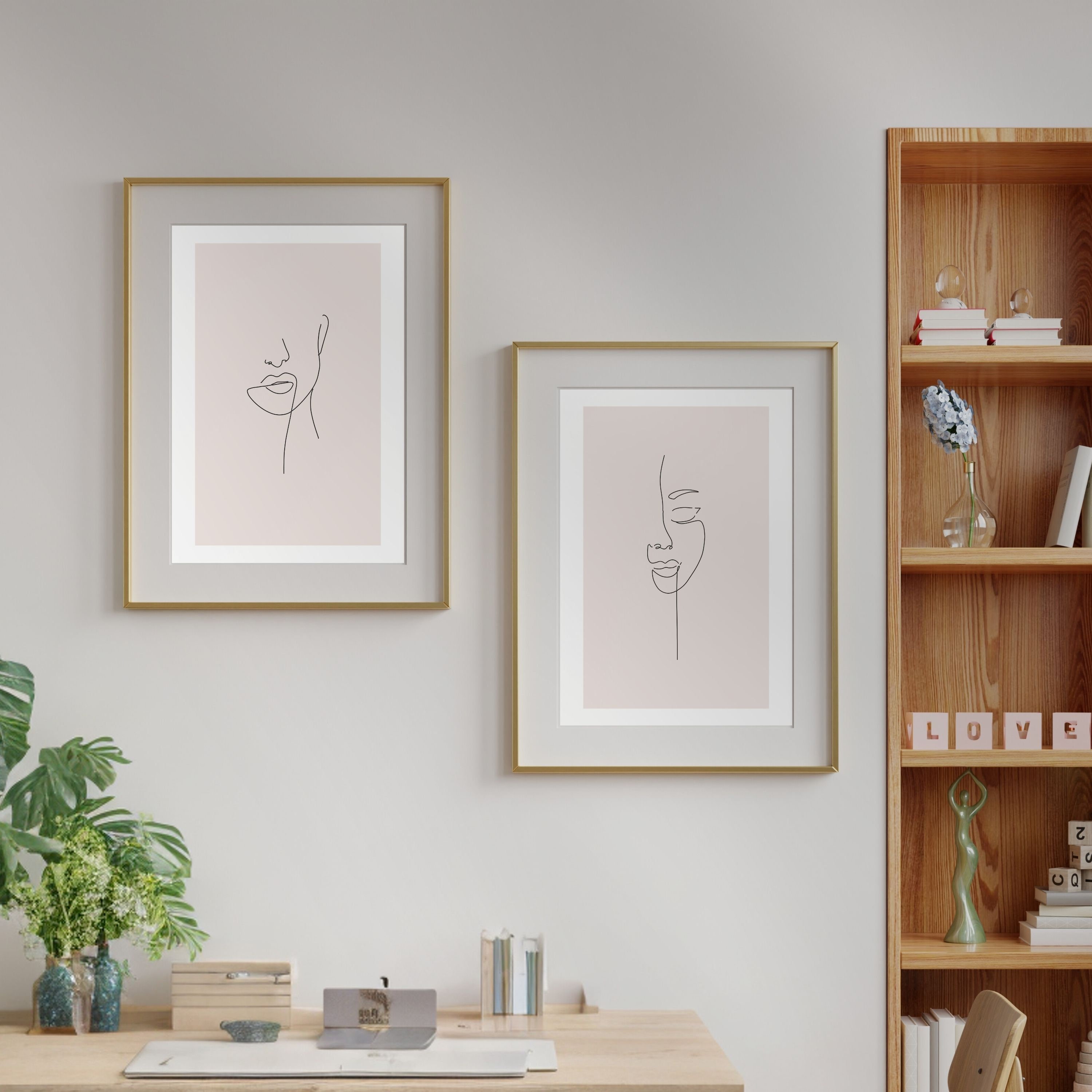 Neutral Woman Face Line Art Set of 3, Minimalist Home Decor, Facial ...