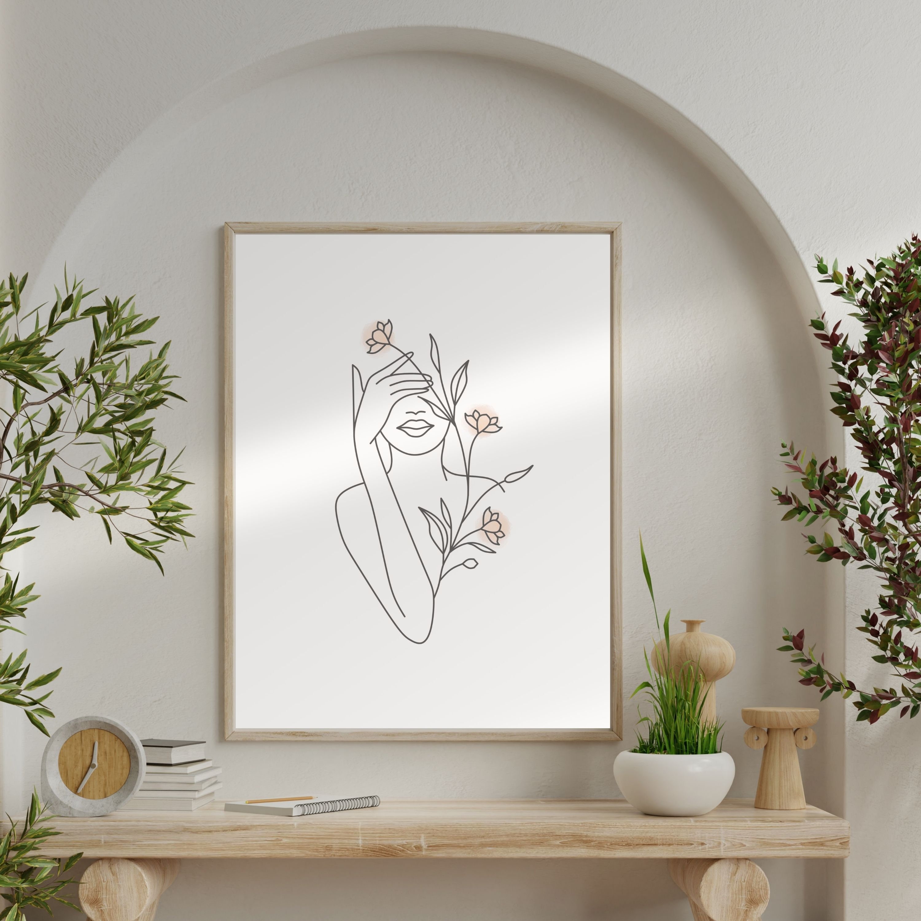Floral Naked Woman Line Art Set, Abstract Woman Body Line Drawing ...