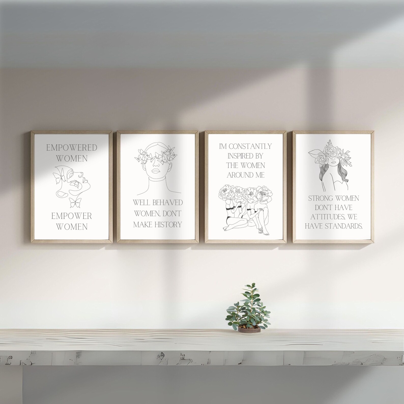 Flower Feminist Wall Art Set of 4 Prints, Woman Line Art, Minimalist ...