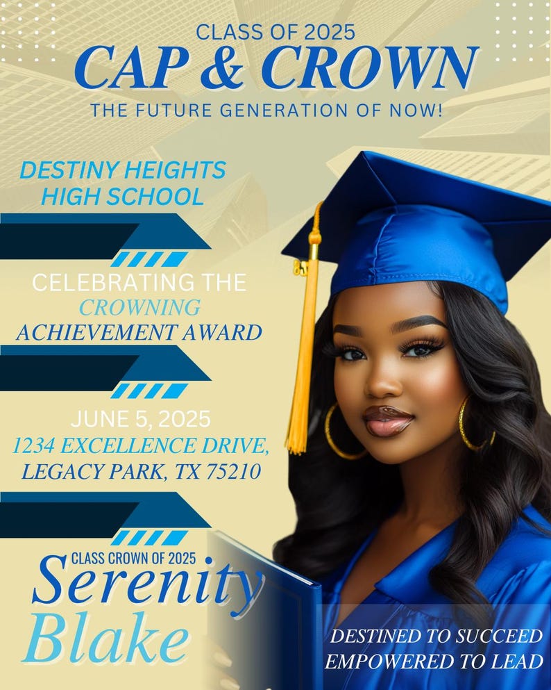 Cap & Crown Graduation Flyer Template | Class of 2025 | Editable Canva ...