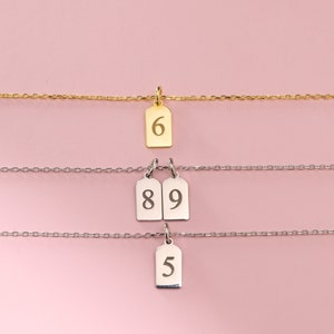Engraved Number Tag Necklace, Personalized Gold Angel Number Necklace ...