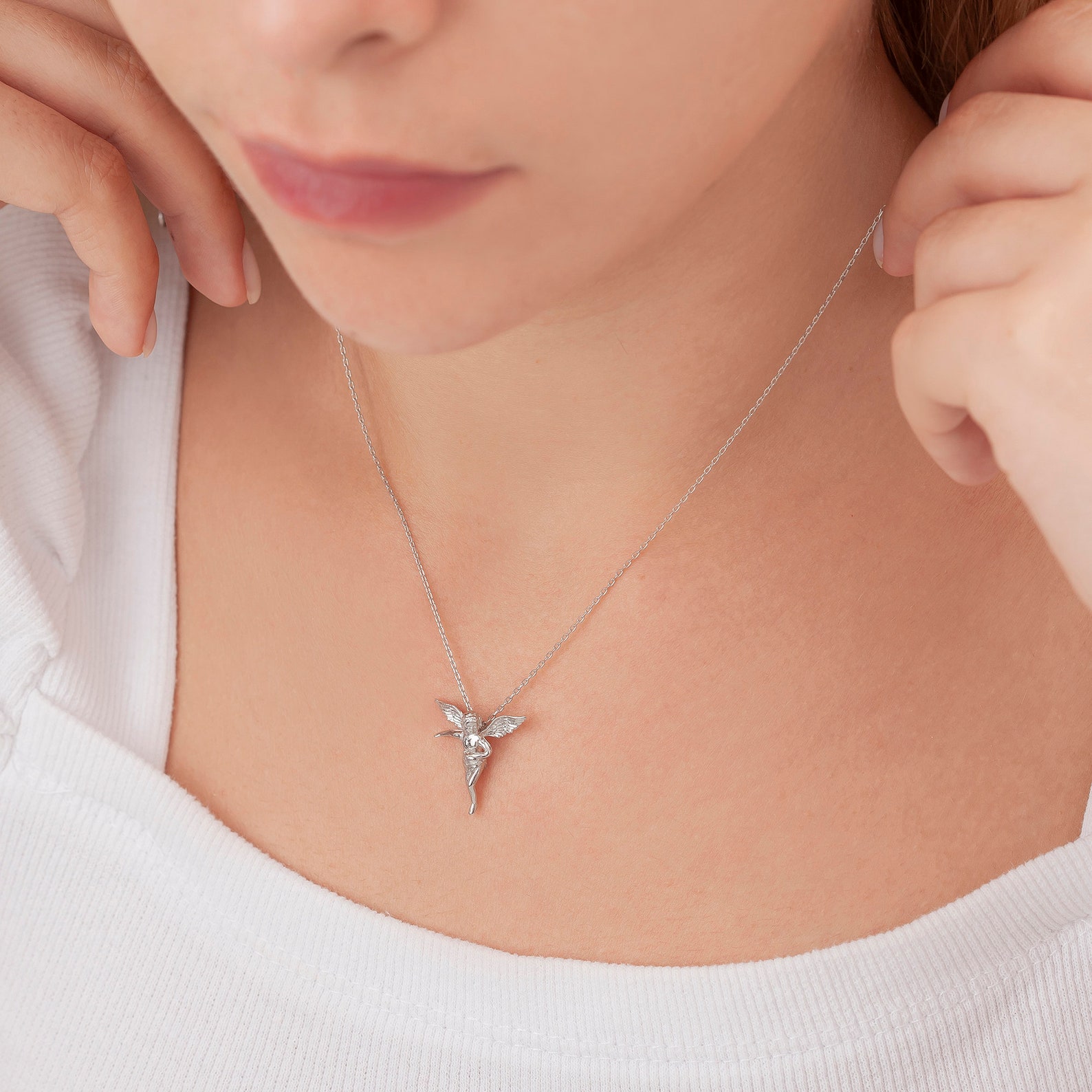 Good Luck Angel Pendant Necklace Angel Wings Necklace Silver - Etsy