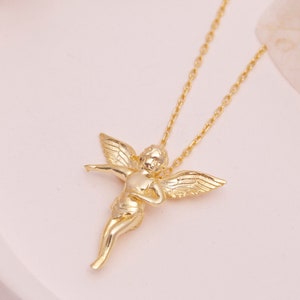 Good Luck Angel Pendant Necklace, Angel Wings Necklace, Silver Cherub ...