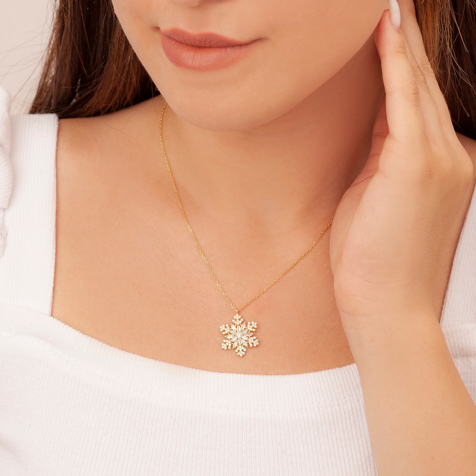 Snowflake Necklace With Stone, Snowflake Necklace, Dainty Snowflake ...