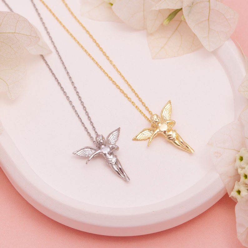 Good Luck Angel Pendant Necklace Angel Wings Necklace Silver - Etsy