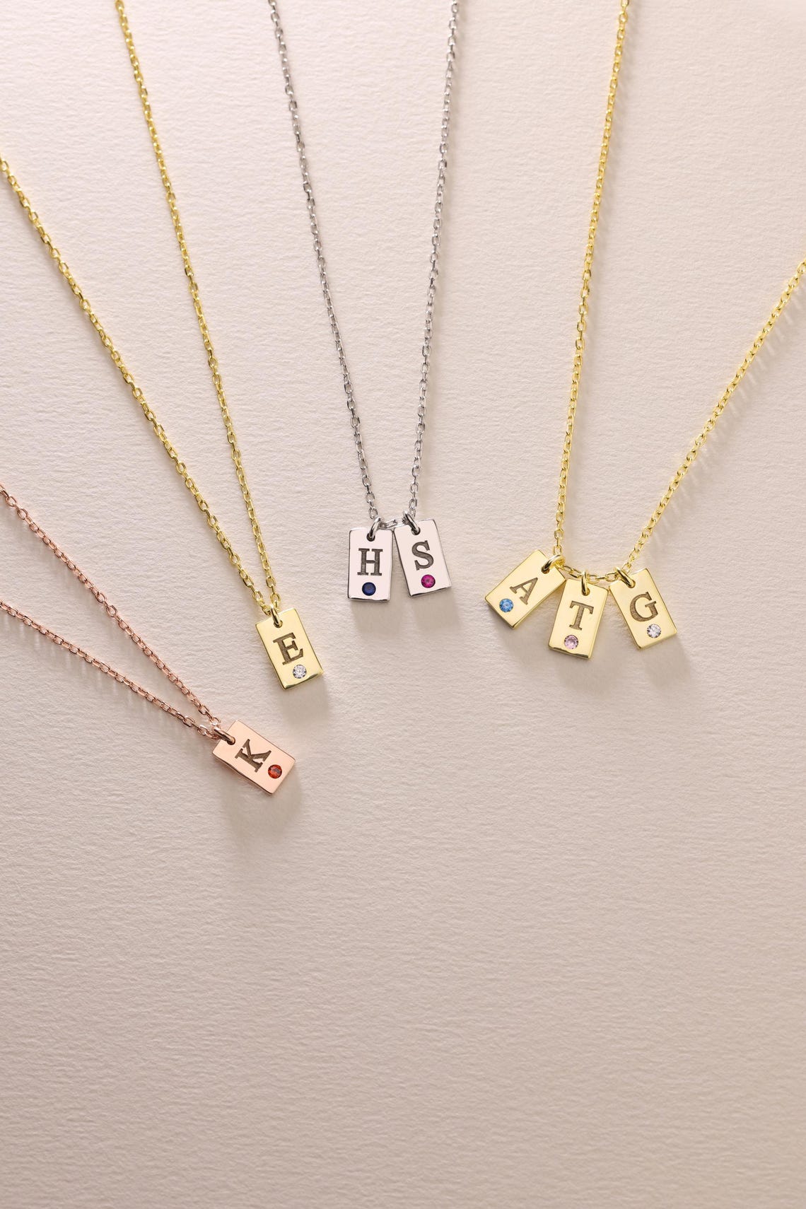 14K Gold Tag Necklace Unisex Christmas Gifts, Personalized Birthstone ...