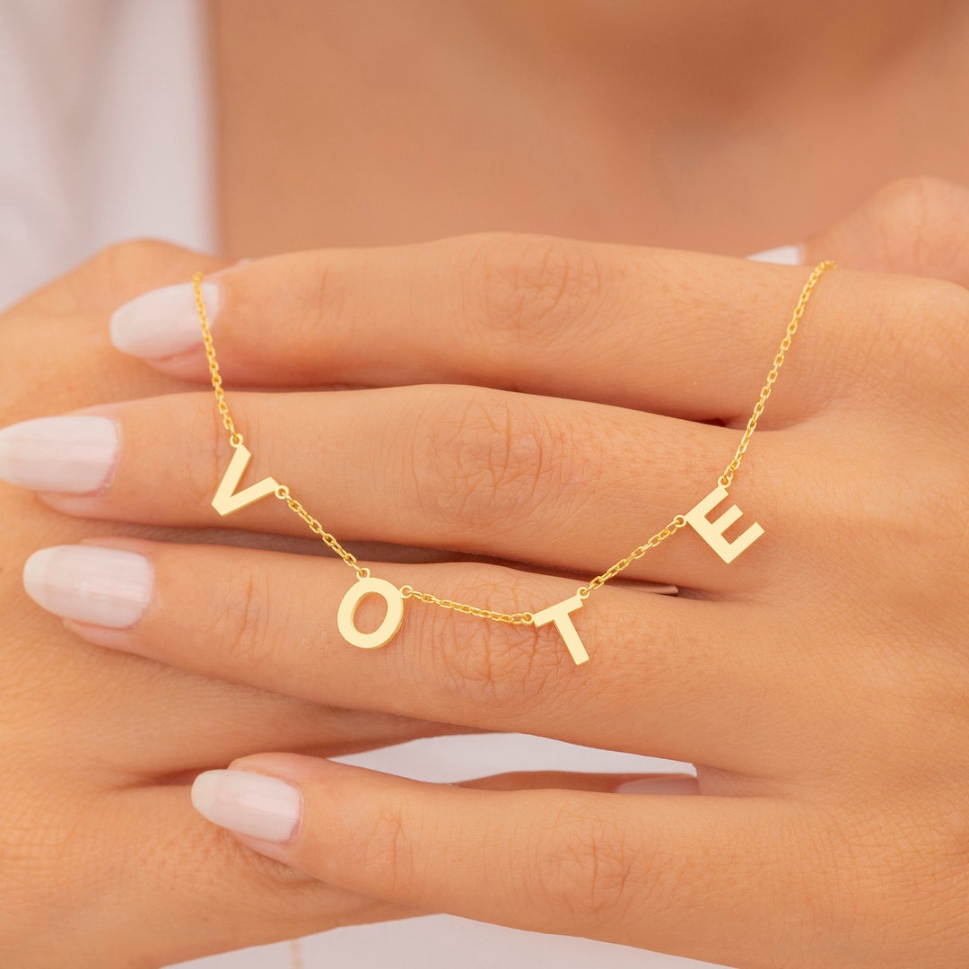 Silver Michelle Obama Vote Pendant, Elections Day Vote Initial Necklace ...