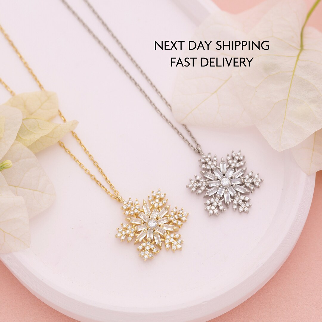 Diamond Snowflake Necklace, Handmade Snowflake Necklace, White ...