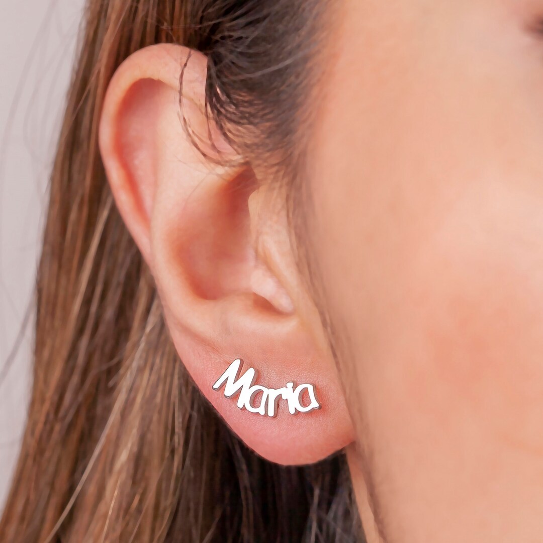 Custom Name Earrings, Personalized Silver Name Earrings, Minimalist ...