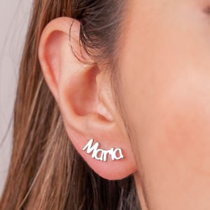 Custom Name Earrings, Personalized Silver Name Earrings, Minimalist Name Stud Earrings, Dainty ...