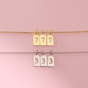 Engraved Number Tag Necklace, Personalized Gold Angel Number Necklace ...