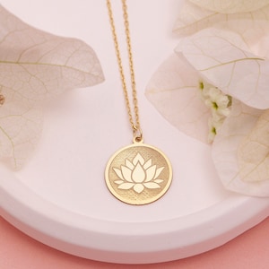 14K Solid Gold Lotus Flower Necklace, Elegant Lotus Necklace, Lotus ...