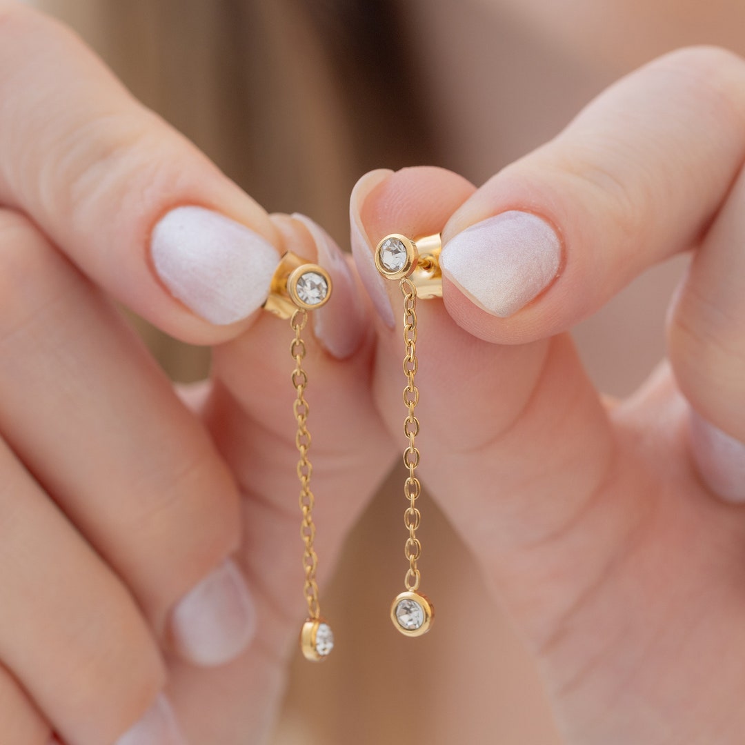 Therader Earrings, 18K Gold Chain Threaders, Dainty Long Chain Ear ...