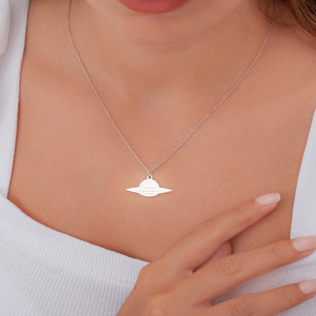 925K Sterling Silver UFO Charm Necklace, Spaceship Necklace, Tiny UFO ...